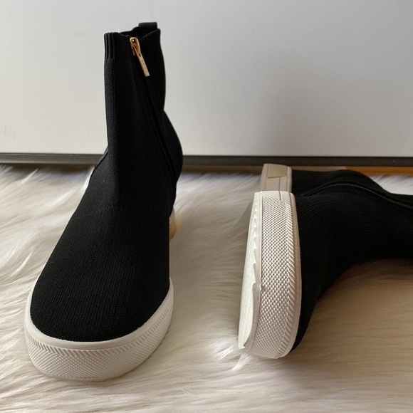 Dkny | Shoes | Wedge Sneakers Dkny Cali Black Gold Hardware 9m | Poshmark